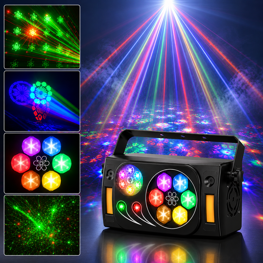 80W RGBW 6-in-1 LED Laser Stage Light with Remote- E83